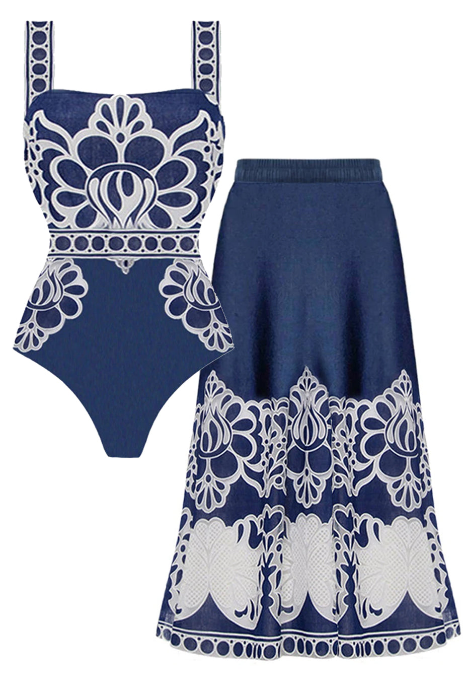 Blue Delilah One-Piece Swimsuit and Pareo Skirt Set | Swimsuit - One ...